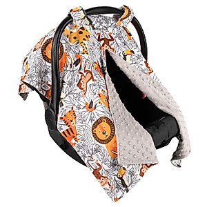 Top Tots Deluxe Minky Baby Car Seat Cover - Coloring Jungle, 40 x 29 Inch Grey Beige
