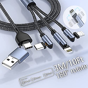 180°Rotation Multi Charging Cable, 3M Universal Phone Charger 2-in-1 USB A to C PD Port and 3 in 1 Charging Cable Cord with iPhone/Type C/Micro Connectors Sync Charger Adapter for Laptop/Tablet/Phone