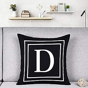 Yastouay Pillow Covers English Alphabet D Throw Pillow Cover Black Throw Pillow Case Modern Cushion Cover for Sofa Bedroom Chair Couch Car (Black, 18 x 18 Inch)