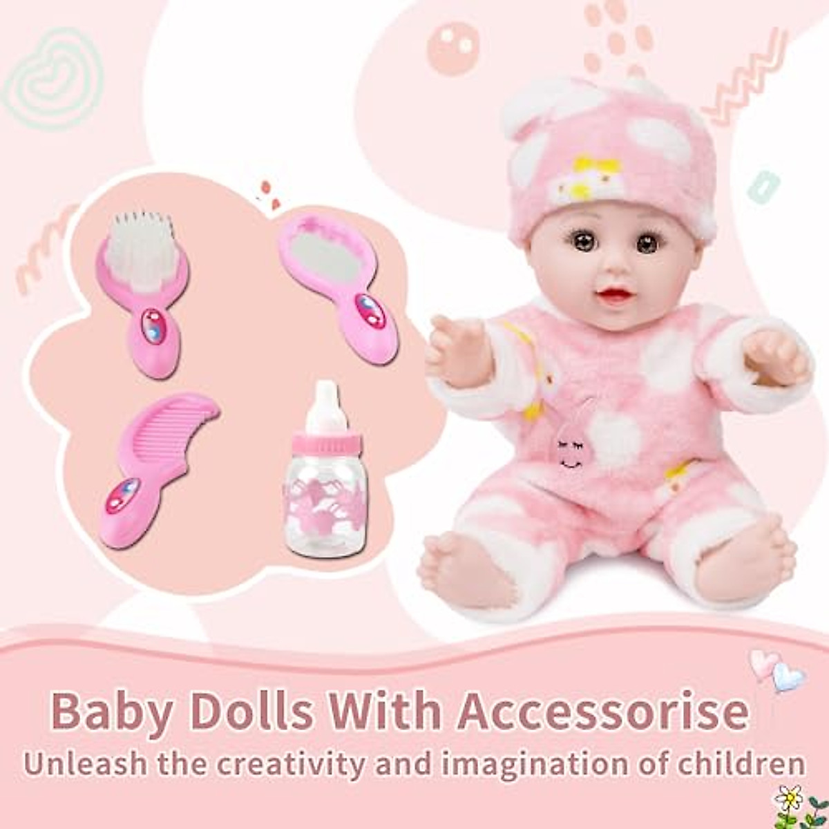 TUSALMO 12 Inch Baby Doll with Accessories Set,Soft Baby Dolls for 3+ Year Old Girls boy,Baby Toys for Birthday Gift