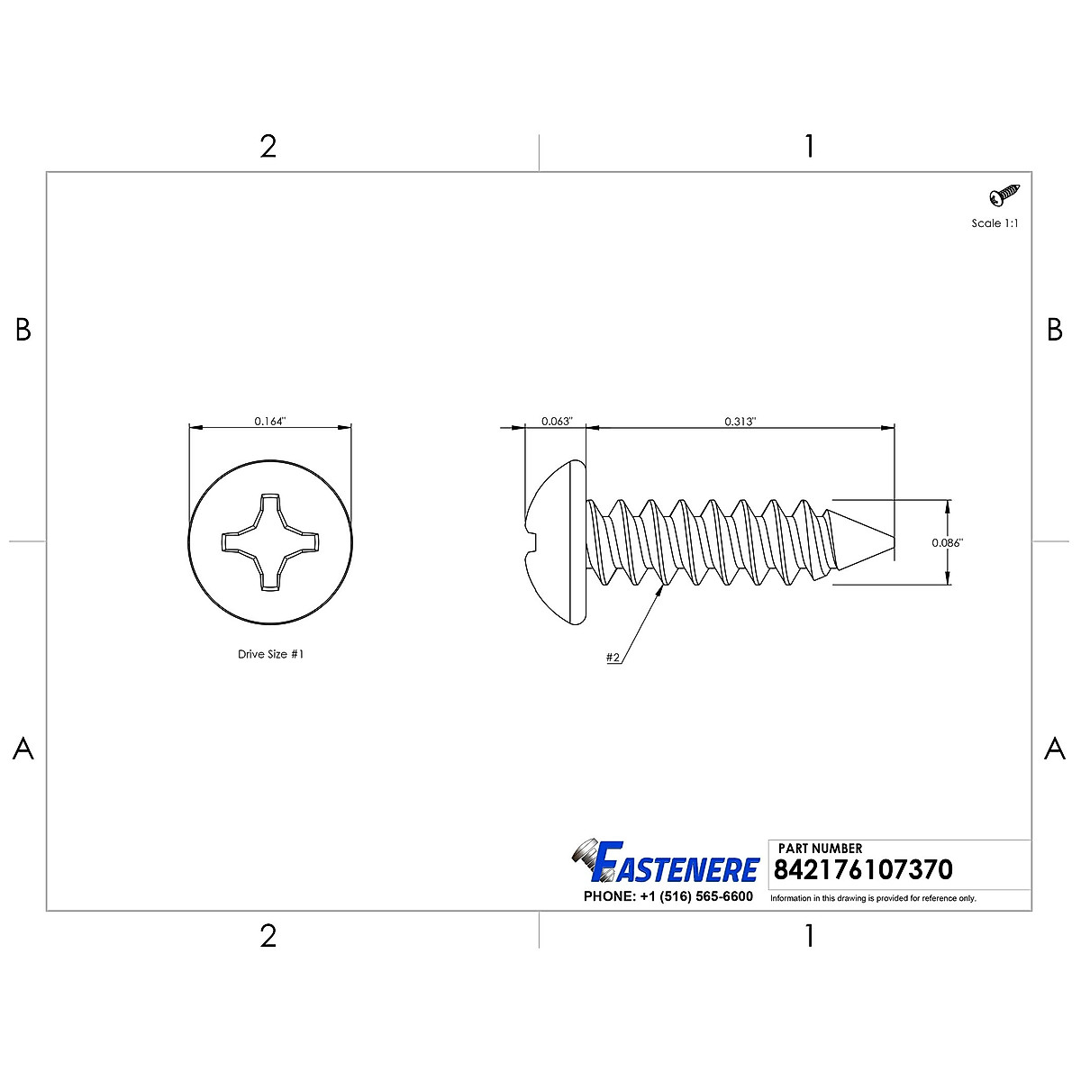 #2 x 5/16" Pan Head Sheet Metal Screws, Stainless Steel 18-8, Full Thread, Bright Finish, Self-Tapping, Quantity 100 by Fastenere