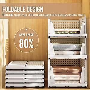 Closet Organizers and Storage, 5 Pack Closet Clothes Baskets Organizer for Closet Shelf, Open Front Stackable Storage Bins, Folding Towel Closet Organizers, Stackable Shelves for Pantry, Wardrobe