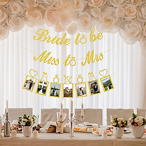 Engagement Party Decorations, Rose Gold Bachelorette Party Favors, Glitter “Bride to be， Miss to Mrs” With Photo Banner, Diamond Bride for Bridal Shower Wedding Hen Party Supplies Backdrop Decor