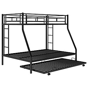 Harper & Bright Designs Bunk Bed with Trundle, Metal Bed Frame with Ladder, Safety Sturdy Guardrail for Kids, Teen, No Box Spring Needed (Twin Over Full,Black)