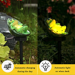 EZUME 2 Pack Frog Garden Solar Light Outdoor Decor, Cute Resin Animal Solar LED Light Waterproof with Stake, Ground Plug Solar Light for Garden, Lawn, Walkway, Patio, Yard Art Decoration