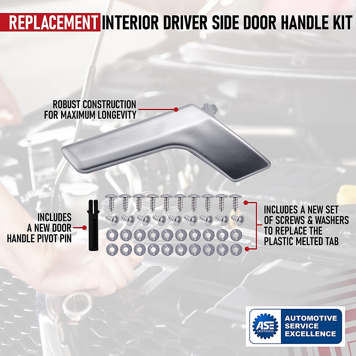 Interior Mercedes Door Handle Kit - Front Left or Rear Driver Side - Inner Handles Fit Mercedes-Benz Vehicles - W204, X204 C230, C250, C300, C350 - 2047201171, 2047201763, 2047202663 - Matte Silver