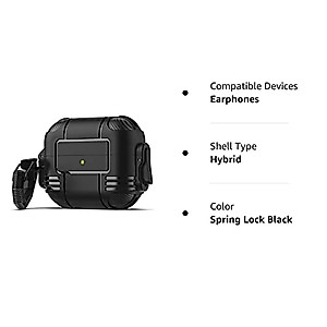 Wonjury for Airpods Pro Case Cover for Men with Lock, Military Armor Series Full-Body AirPod Pro Case with Keychain Cool Air Pod Pro Shockproof Protective Case for AirPods Pro 2019, Spring Lock Black