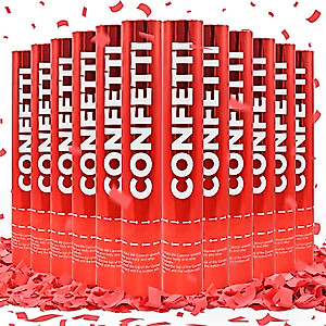 Confetti Cannon Red Biodegradable Confetti Poppers 12Pack Party Poppers Confetti Shooters Red Confetti Sticks for Wedding Graduation Engagement Anniversary Bridal Shower Valentines Day Birthday