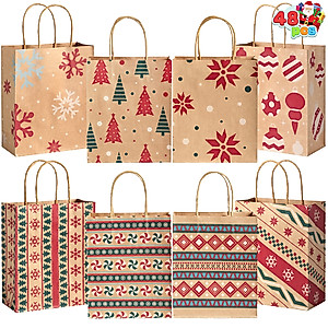 JOYIN 48 PCS Christmas Gift Bags, Kraft Bags with Handle Christmas Characters for Christmas Party Favors, Gift Giving, Holidays Decorations, Xmas Treat Bags