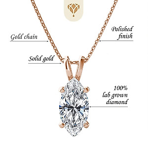 The Diamond Deal .33ct (1/3Cttw) Carat Marquise Shape Solitaire Lab-Grown Diamond Solitaire Pendant Necklace For Women in 14k Rose Gold With 18" Gold Chain