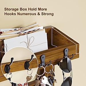 Coat Rack Wall Mount with Shelf, Wall Mounted Coat Rack with Shelf, 24 in Coat Hanger Wall Mount, Wooden Hanging Entryway Shelf with Hooks for Backpack, Bag, Purse, Large Key and Mail Holder for Wall