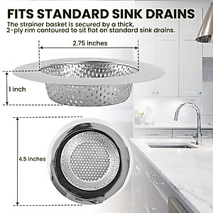 (Combo Pack) Stainless Steel Kitchen Sink Strainer and Stopper - 4.5” x 2.75” x 1” Strainer and 3.35” x 1.18” Stopper- Strainer with 2 mm Holes and Stopper with Strong Rubber Seal and Round Knob Grip