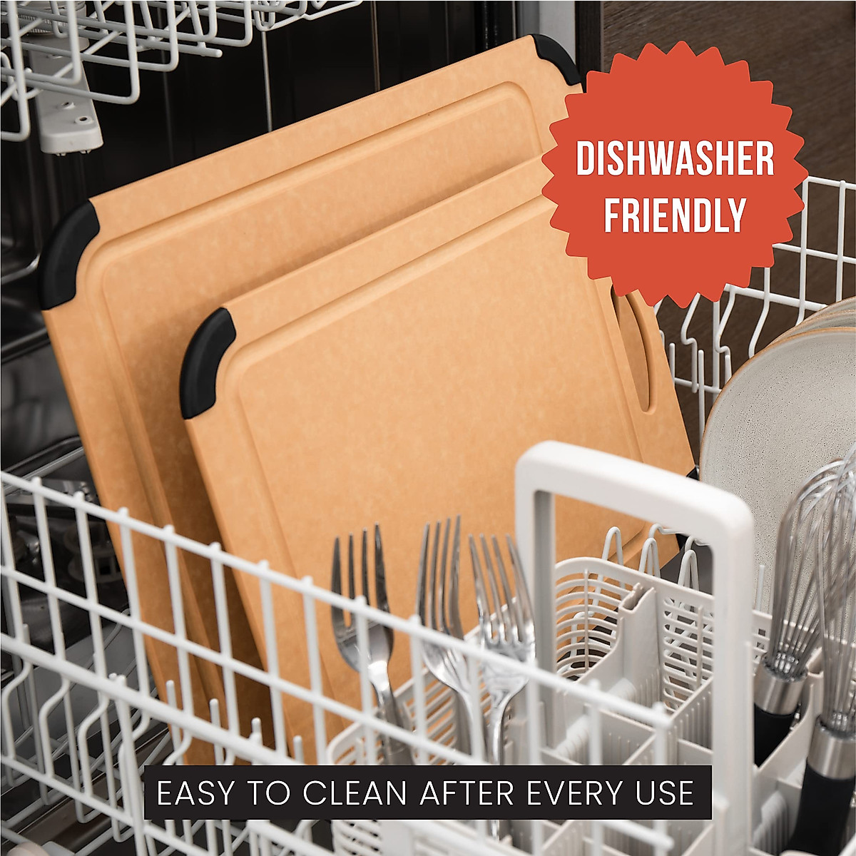 Chef Pomodoro Wood Cutting Board for Kitchen, Dishwasher Safe, Dual-sided with Juice Groove, Non-porous Non-slip Scratch-resistant Surface, Easy Grip Handle, 14.5 x 11 inches