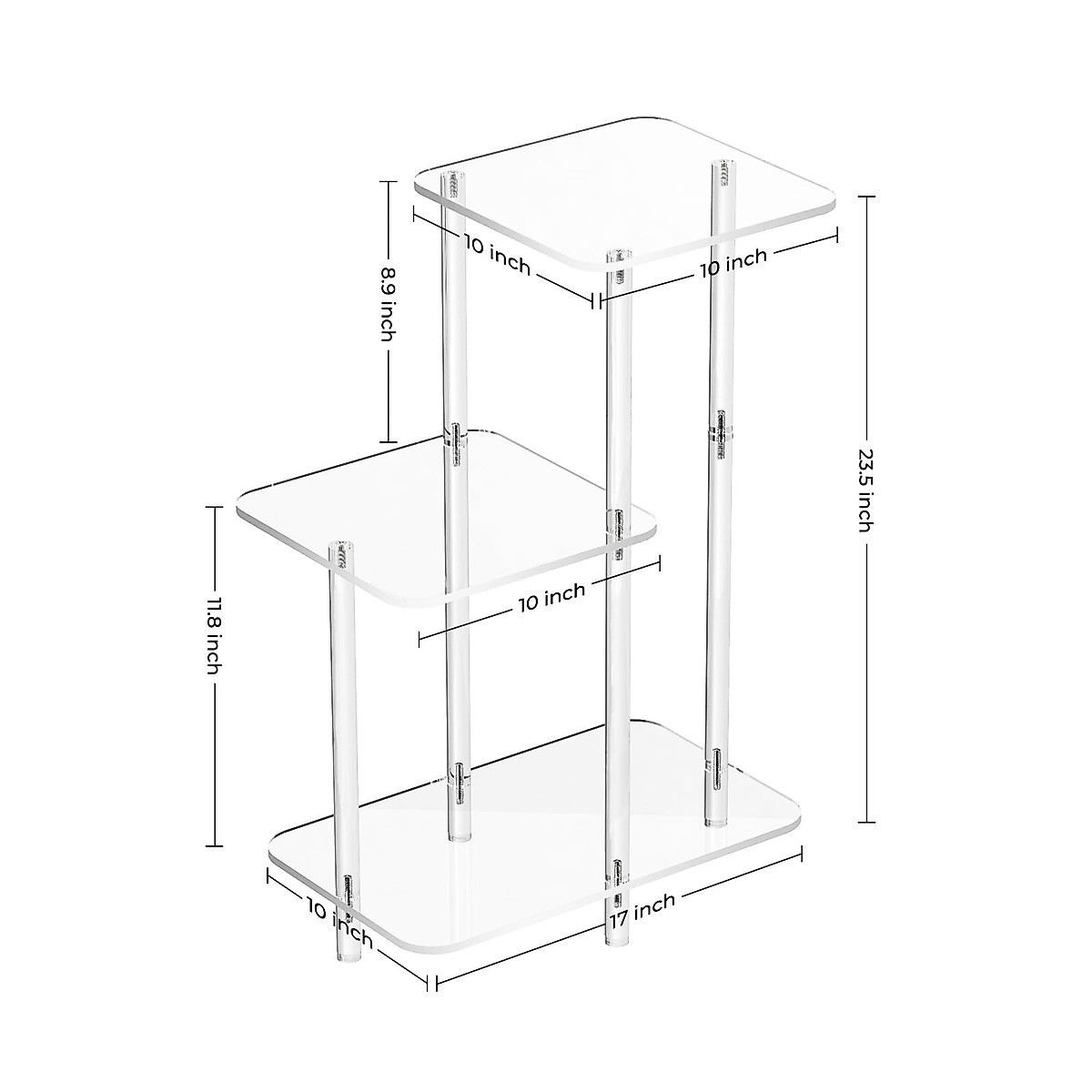 Eglaf Acrylic 3 Tiers Side Table - Square Step End Table - Clear Nightstand Small Bedside Table Accent Entryway Table, for Living Room, Bedroom, Hallway, 17'' L x 10'' W x 23.5'' H