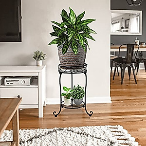 NAKUPE 2 Tier Plant Stand, 18.5 inch Tall Metal Potted Holder Rack, Indoor Outdoor Flower Pot Shelf for Patio Balcony Corner Garden, Black