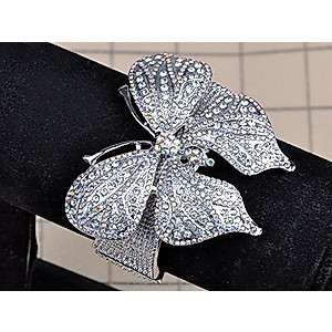 Alilang Womens Silvery Tone Clear Iridescent Rhinestones Big Butterfly Bangle Bracelet