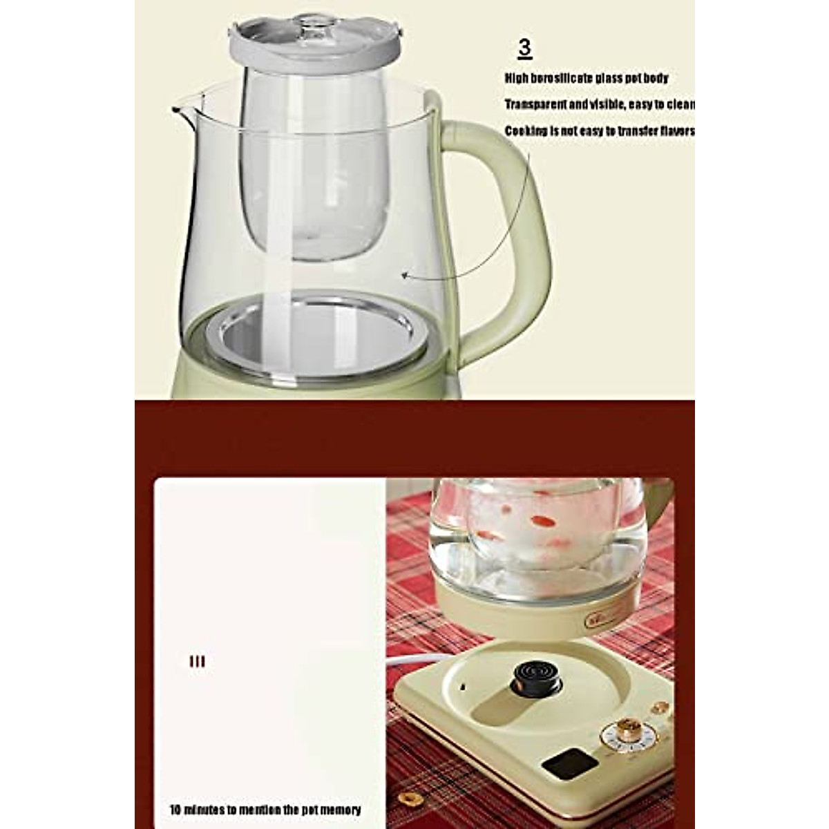 Household Multifunctional Tea Machine Health Pot Glass Kettle Intelligent Automatic Kettle Water Heater 1.5L with Filter Teapot Split Electric Teapot Anti-Dry Heat Preservation for 24 Hours A,1.5L (C