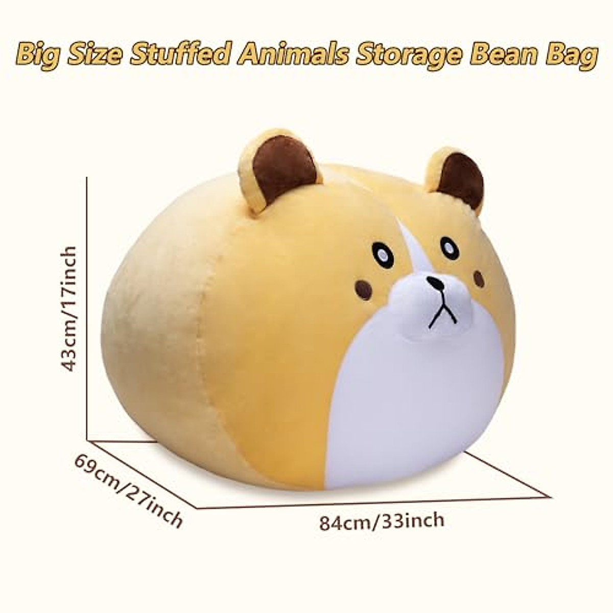 Kids Bean Bag Chair Stuffed Animal Toy Storage Bag for Kids,X-Large Extra Soft Boys Girls Toys Storage Bags,Storage Organizer Beanbag Chairs with Zipper, 33×27×17 Inch Dog (Cover Only)