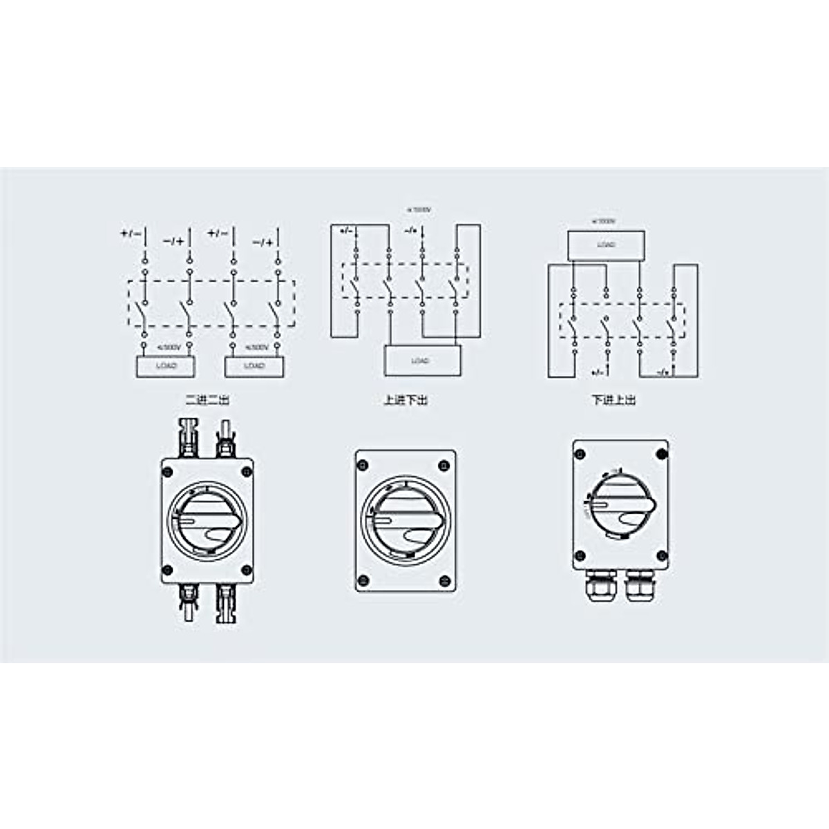 CEKGDB 1 PCS Solar Electrical Isolator Switch 1000V DC Isolator Switch with 2 Pairs Solar Connectors for Solar Power System