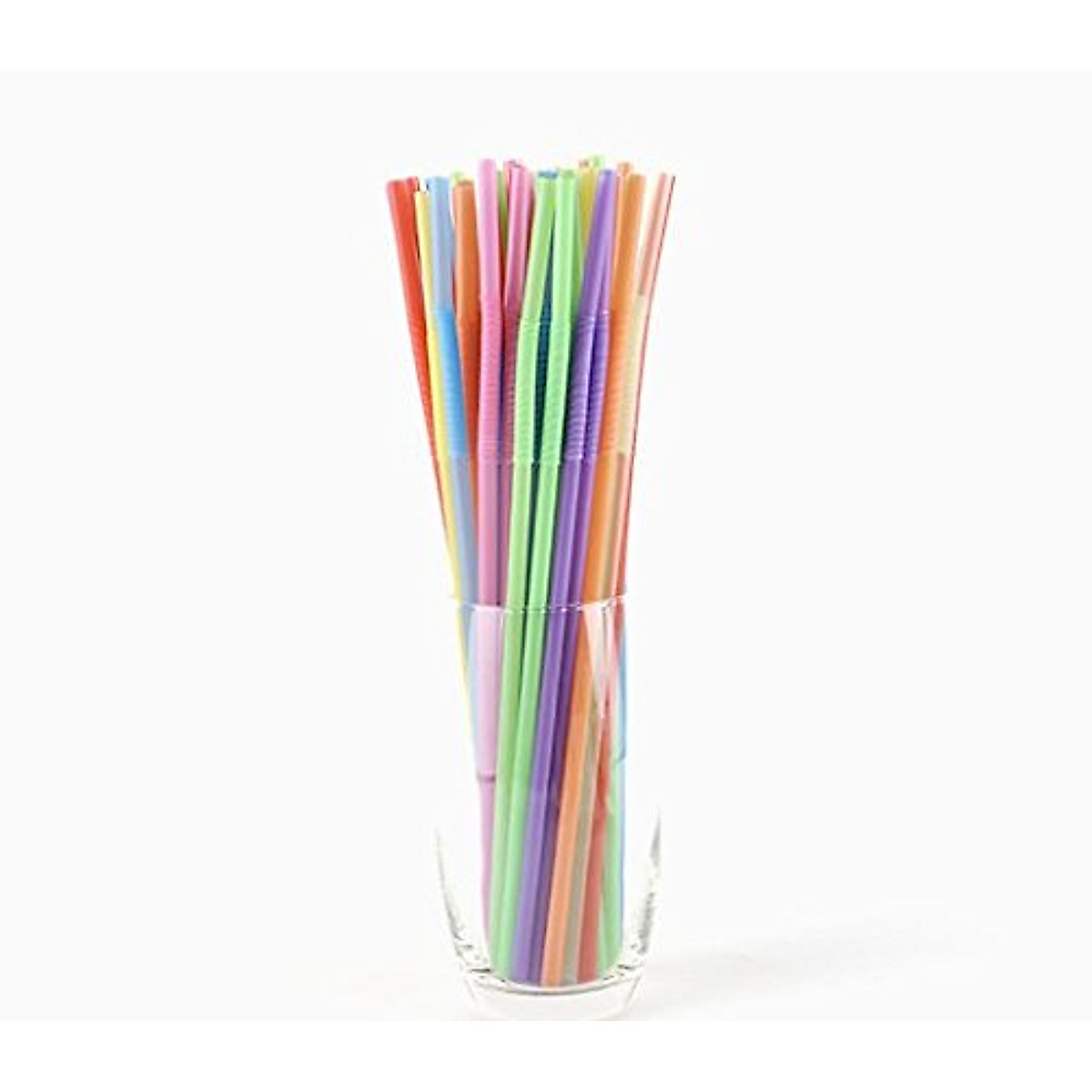 WOIWO 100PCS Colorful Disposable Plastic Drinking Straws, Extra Long Bendy Party Fancy Straws