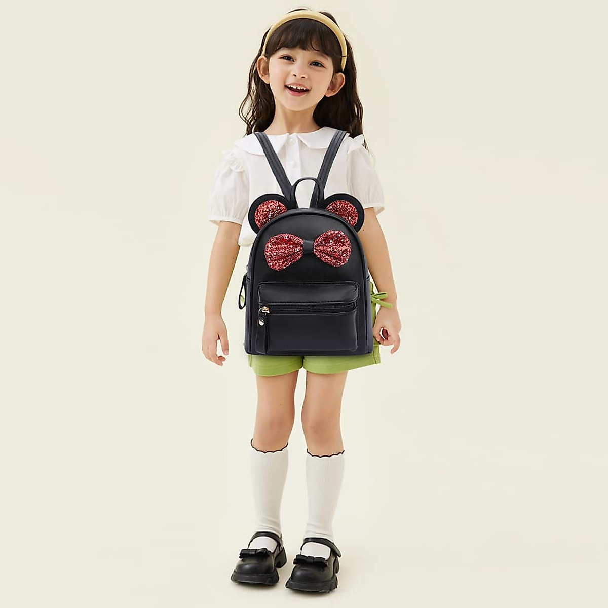 Mini Backpack for Girls Cutest Cartoon Toddler Sequin Bow Mouse Ears Bag Traveling Fashion Shoulder School Backpack Purse Gift for Little Girl Teen Women (Black)