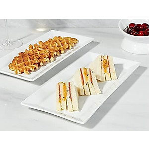 ONEMORE 12 Inch Ceramic Serving Platters, White Rectangular Serving Trays/Dishes for Party Entertaining, Stackable Plates for Appetizers Desserts Baked Goods - Set of 2