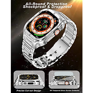 San Jeirie Stainless Steel Case and Band Compatible for Apple Watch Ultra/Ultra 2 Band 49mm,Rugged Apple Watch Ultra 1/2 Case with Metal iWatch Ultra Strap for Men (3-Silver, 49mm (Ultra 1/2))