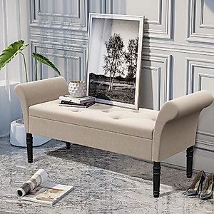 Changjie Furniture Modern PU Leather Storage Bench Tufted Bed Bench Entryway Bench with Storage for Living Room Bedroom (Tan)