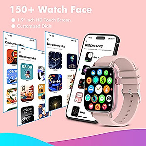 Smart Watch for Women Men (Answer/Make Calls), 1.9" Smartwatch Fitness Tracker for Android iPhone, Waterproof Sport Digital Watches, Blood Pressure Heart Rate Monitor Step Counter Sleep Tracker-Pink