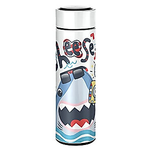CaTaKu Cute Sea Shark Water Bottle Insulated 16 oz Stainless Steel Flask Thermos Bottle for Coffee Water Drink Reusable Wide Mouth Vacuum Travel Mug