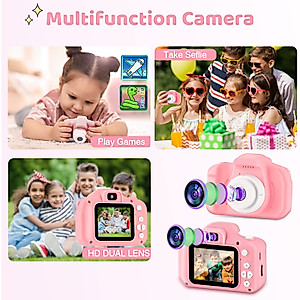 MAVREC Kids Digital Camera Toys for Boys Girls Age 3-9, 1080P HD Selfie Video Cameras for Toddler with 32GB SD Card, Best Easter Birthday Gifts for Boys Girls 3 4 5 6 7 8 9 Year Old Pink