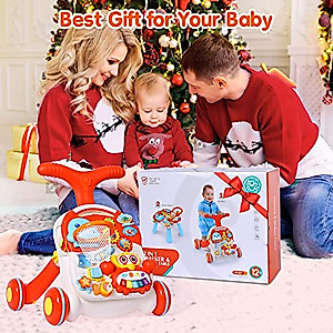 2-in-1 Baby Walker for Girls Boys, Sit to Stand Learning Walker and Activity Center Table, Educational Baby Push Walker, Musical Infant Toys for 1 Year Old Kids Birthday Gift for 6 9 12 18 24 Months