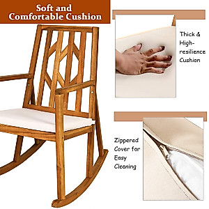 RELAX4LIFE Wooden Rocking Chair Outdoor - Oversized Patio Rocker w/High Backrest, Long Armrest, Removable Soft Cushion, Porch Rocking Chair for Backyard, Garden, Patio Rocking Chair (1, White)