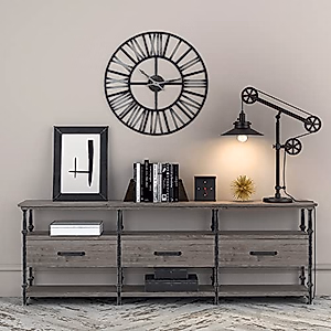 Henn&Hart 29" Tall Wide Brim/Pulley System Table Lamp with Metal Shade in Blackened Bronze/Blackened Bronze, Laptop Desk, Computer Desk, Home Office