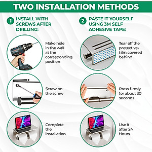 Smarthome Toilet Paper Holder - Aluminium Double Roll Toilet Tissue Holder with Mobile Phone Shelf for Bathroom, 3M Self Adhesive No Drilling or Wall-Mounted, Rustproof Modern Style Brushed Nickel