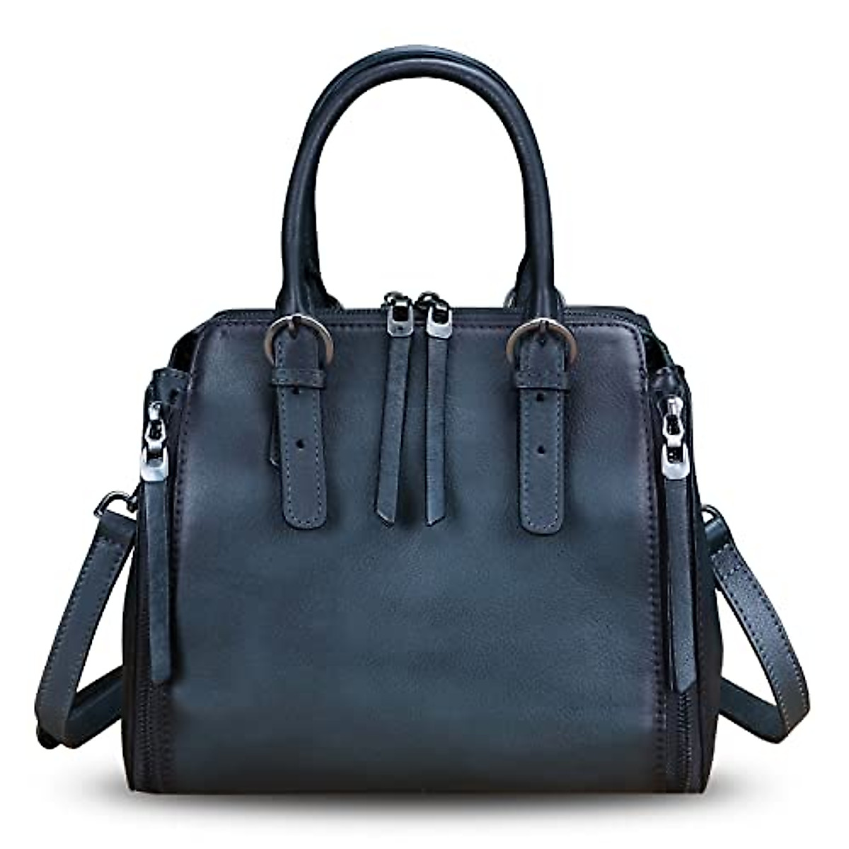 Genuine Leather Handbags Satchel for Women Purse Vintage Handmade Top-Handle Handbag Crossbody Shoulder Bag Cowhide for Ladies (Grey)