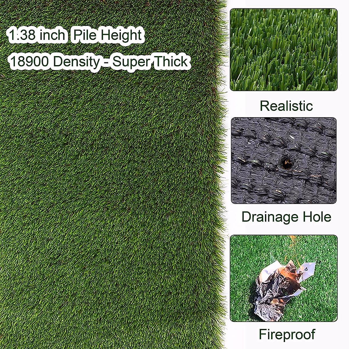 Petgrow Realistic Artificial Grass Turf -5FTX10FT(50 Square FT), Thick Fake Grass Pet Dog Mat Pad with Drain Holes- Indoor Outdoor Astroturf Garden Lawn Landscape Balcony Synthetic Faux Grass