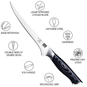 SHAN ZU 7 Inch Fillet Knife, Japanese Super Steel Boning Knife, Professional Ultra Sharp Fish knife with K133 Ergonomic Handle, Black Tortoise Genbu Series