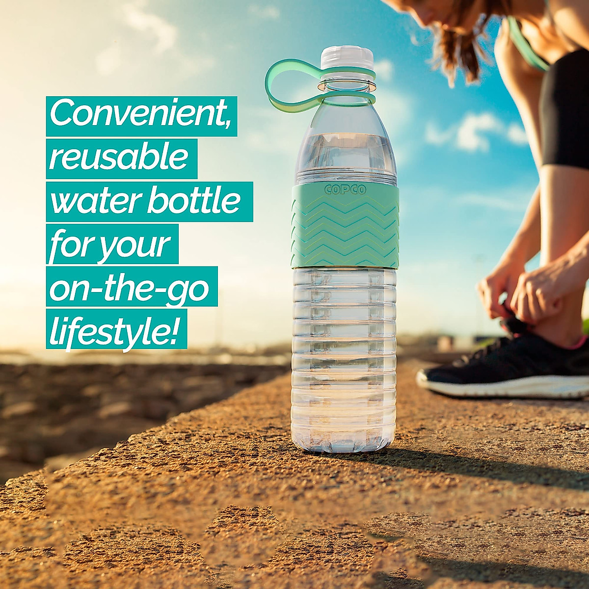 Copco Hydra Reusable Tritan Water Bottle with Spill Resistant Lid and Non-Slip Sleeve, 20-Ounce, Robins Egg, 16 oz