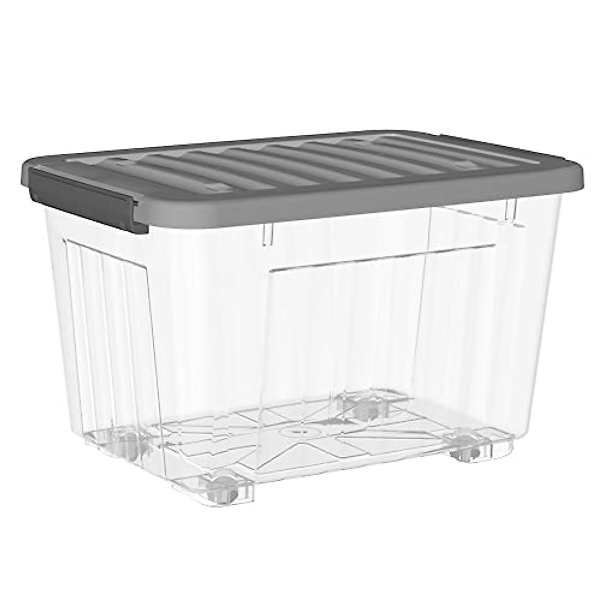 Cetomo 55L*6 Plastic Storage Box,Transparent, Tote box,Organizing Container with Durable gray Lid and Secure Latching Buckles, Stackable and Nestable, 6Pack, with Buckle