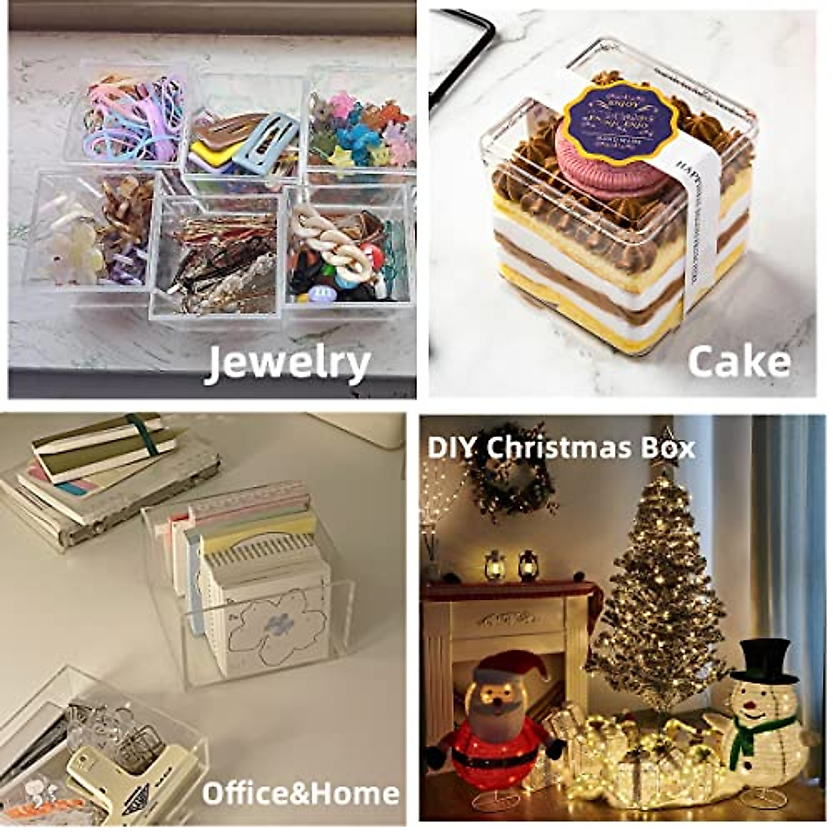 Acrylic Box,4 Packs 4x4x4 Inch Clear Boxes with Lids Transparent Display Square Cube Storage Organizer Containers Boxes Easter Party Cake Candy Box Wedding Birthday Decorative Boxes