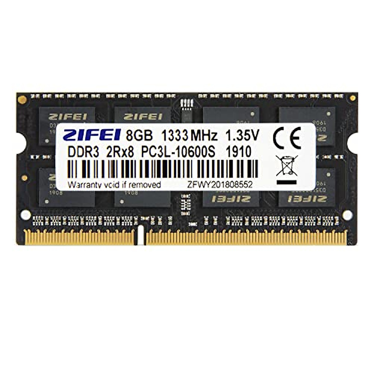 ZIFEI ram Memory DDR3 DDR3L 8GB 1333MHz PC3L-10600 Dual Rank 2Rx8 1.35V CL9 204-Pin SODIMM Module Notebook Memory for laptops Compatibel with Intel AMD and Mac Computer