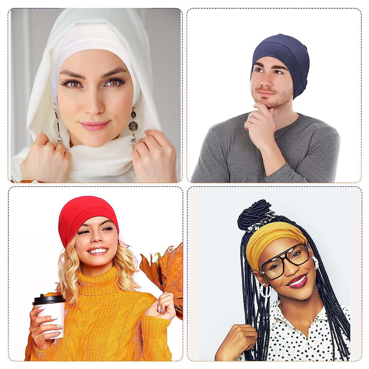 JenPen 25 Pcs Under Scarf Hijab Cap Unisex Dreadlock Cap Women Stretch Under Caps Solid Color Under Scarf Woman Hijab Hats, 25 Colors