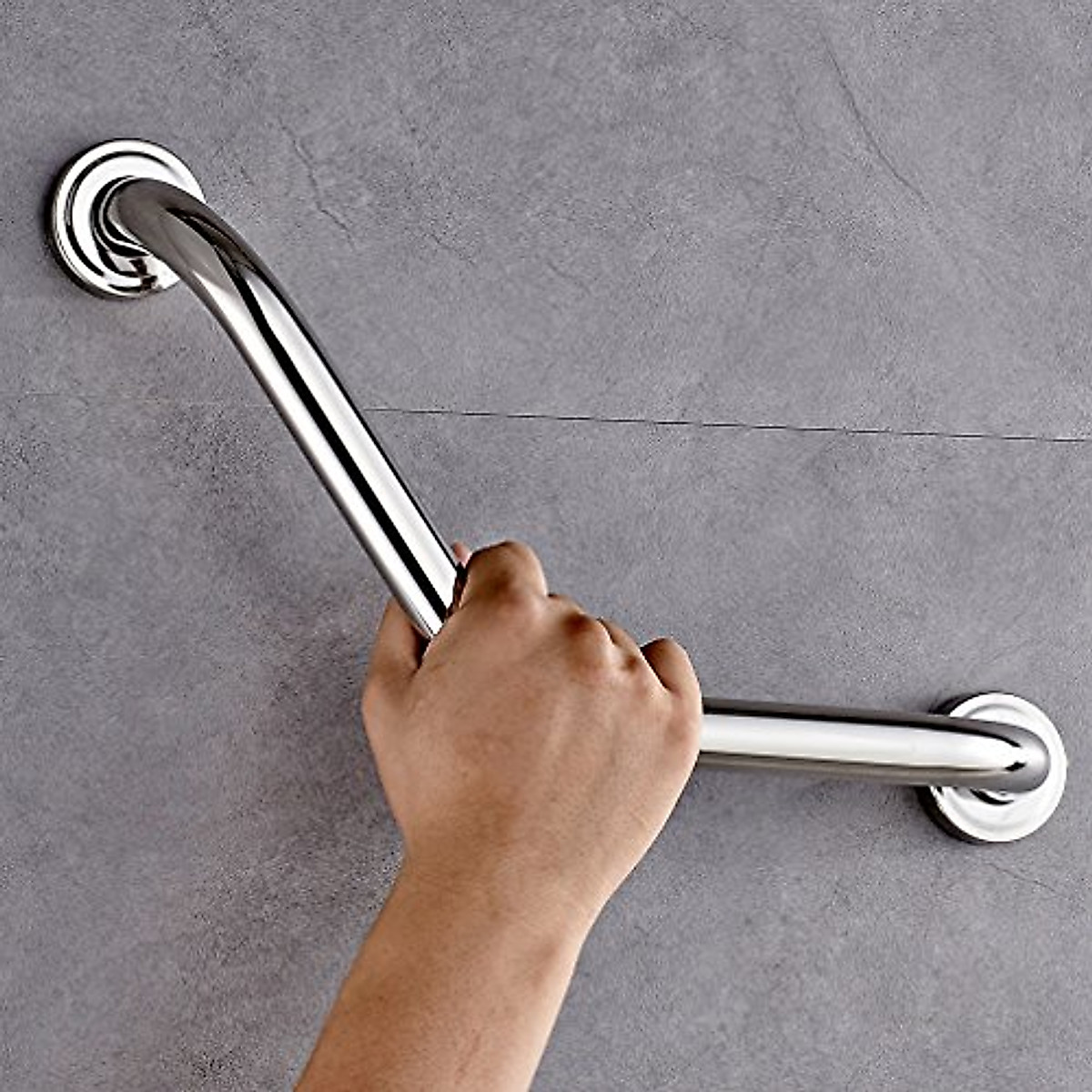 ROVATE Shower Angled Grab Bar, Bathroom Safety 17-Inch Stainless Steel Bathtub Grip, Chrome