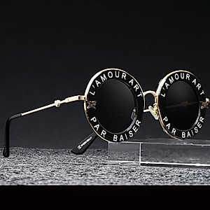 SHEEN KELLY Retro Round Sunglasses for Women Men bee Fashion Black Shades Metal Frame Sunglasses Chic Style Unisex Glasses