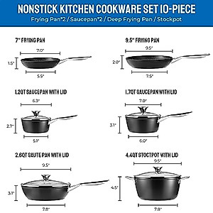 Induction Cookware Nonstick, BEZIA Pots and Pans Set for Induction Cooktop, Compatible with All Stoves, Dishwasher Safe Kitchen Cooking Pan Set with Frying Pans, Saucepans & Stockpot, 10-Piece