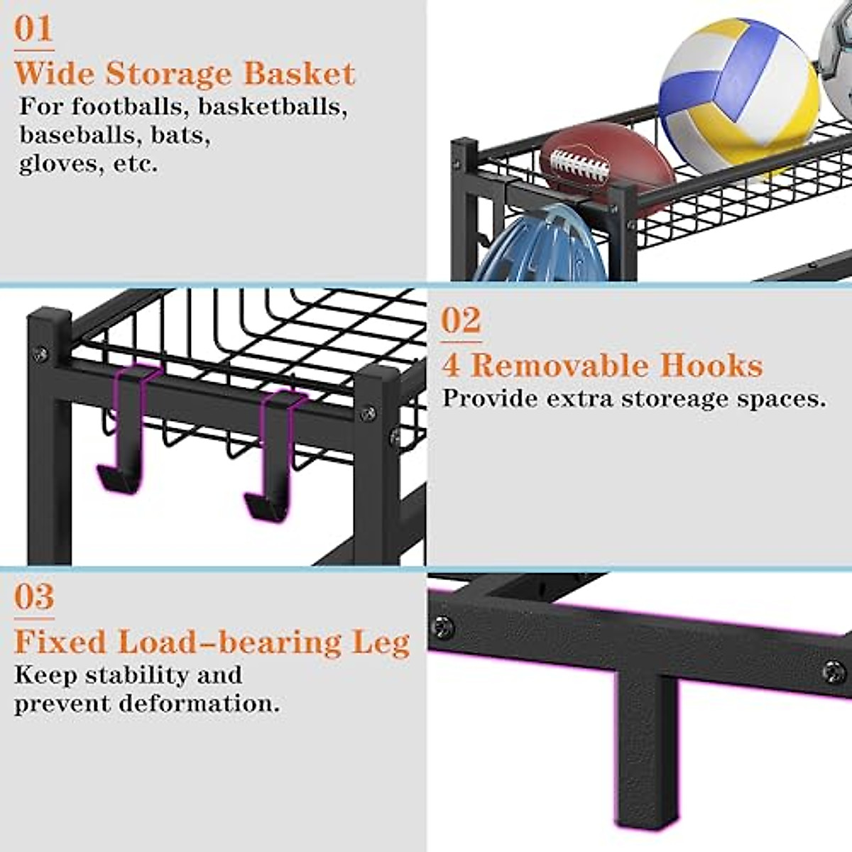 Gadroad 4 Bike Rack Garage with Storage Basket, Bike Rack Floor Stand, Garage Organizer Bike Parking Rack, Metal Floor Bicycle Rack Station for Mountain/Kids Bike, Black