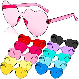 CLESDF Heart Shaped Rimless Sunglasses, 10 Pairs Fun Party Eyewear, Transparent Candy Color Frameless Glasses for Valentine Bachelorette Beach Party Favor