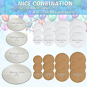 112 Pieces Cake Board Kit Sturdy Round Cake Board 4 Inch, 6 Inch, 8 Inch, 10 Inch with Parchment Paper Round and Plastic Cake Dowel Rod Cake Separator Plate for Tiered Cake for Party Wedding Birthday