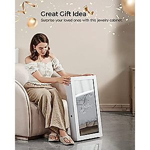 SONGMICS Lockable Jewelry Cabinet Armoire with Mirror, Wall-Mounted Space Saving Jewelry Storage Organizer, White UJJC51WT
